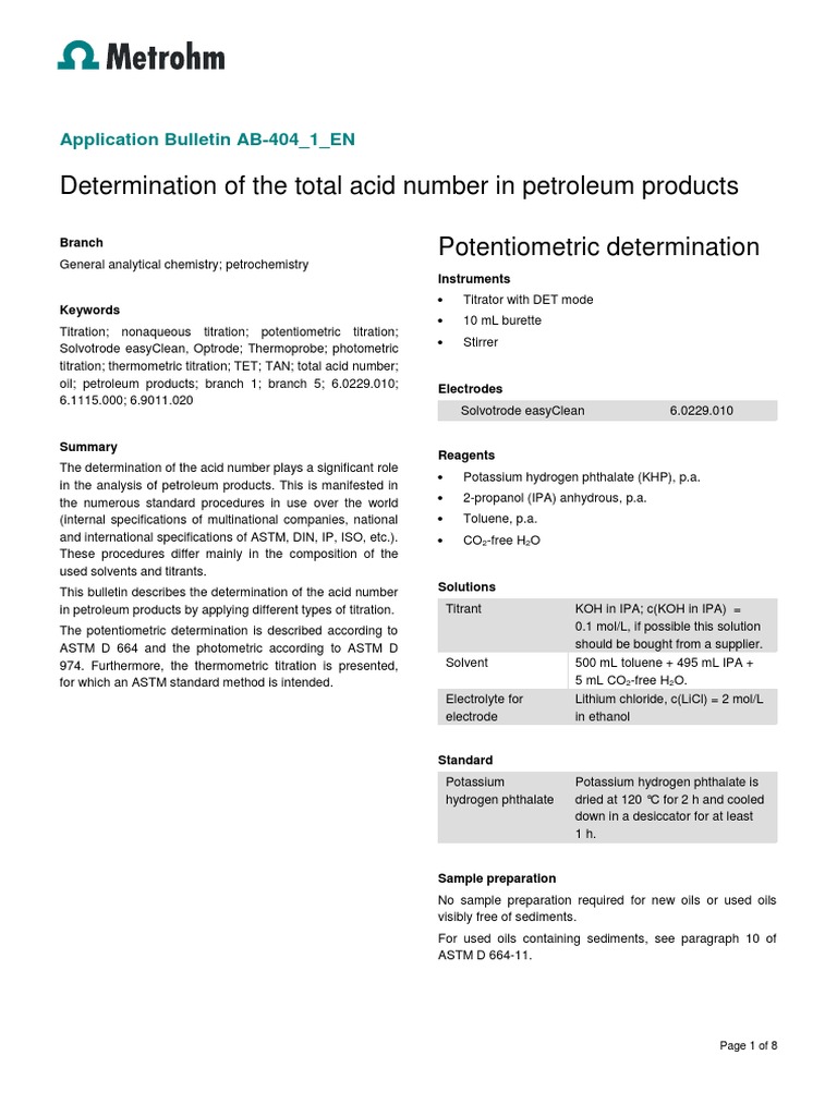 Determination of The Total Acid Number in Petroleum Products | PDF ...