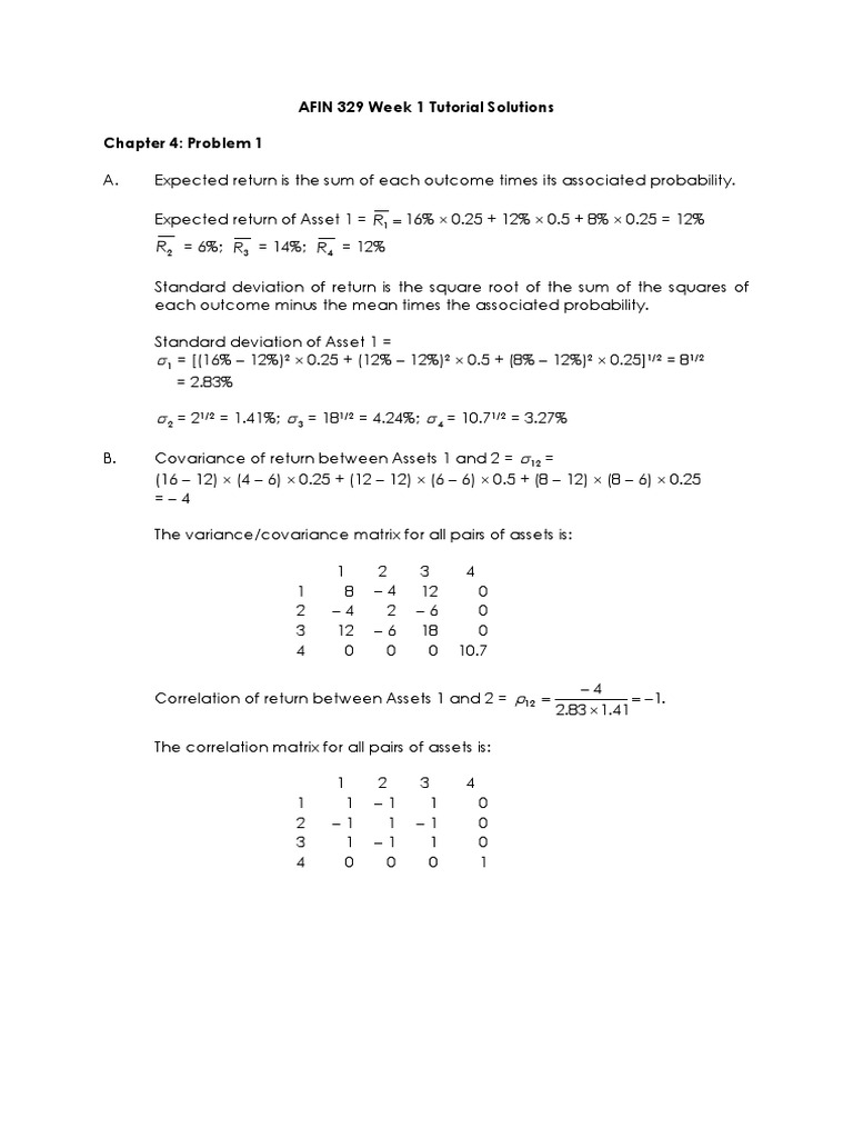 AFIN 329 Week 1 Tutorial Solutions | PDF | Teaching Methods & Materials