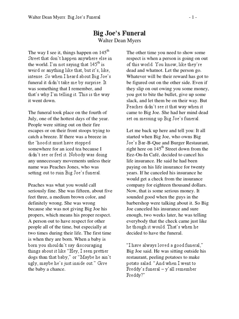 Big Joe's - Walter Dean Myers | PDF | Animorphs | Funeral