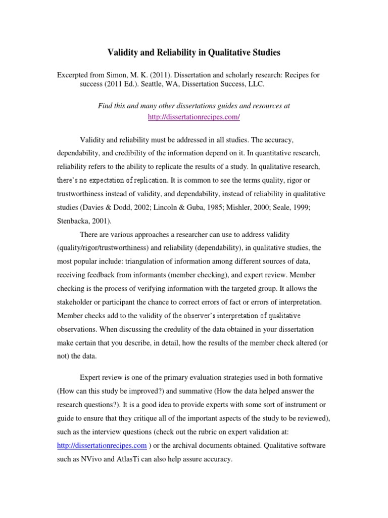Validity and Reliability in A Qualitative Study | PDF | Qualitative ...