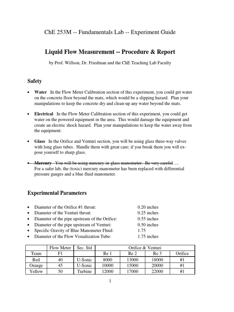 ChE253M Liquid Flow - Lab+Report - Rev20120124 | PDF | Flow Measurement ...
