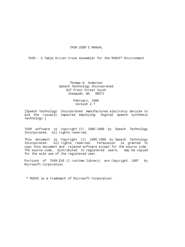 Tasm User's Manual Tasm - A Table | PDF | Assembly Language | Pointer ...