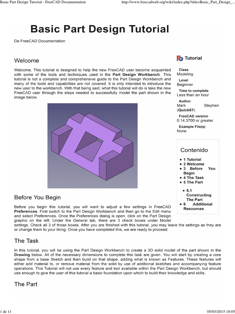 Basic Part Design Tutorial - FreeCAD Documentation | PDF