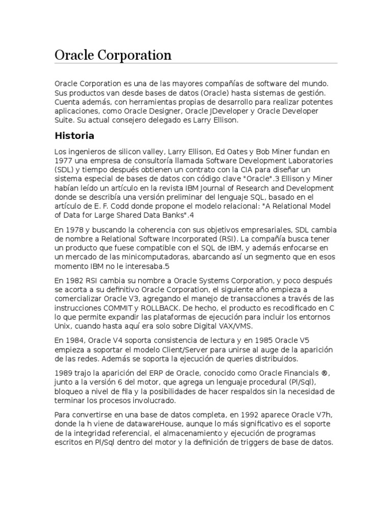 Historia de Oracle Corporation | PDF | Oracle Corporation | Gestión de ...