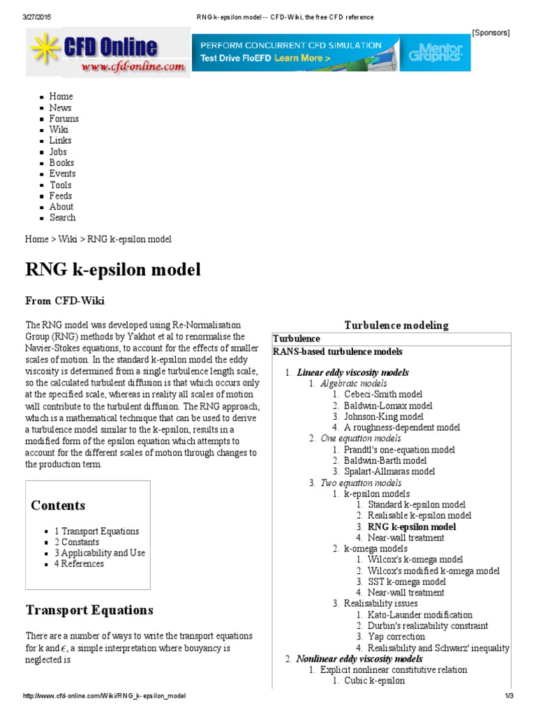 RNG K-epsilon Model -- CFD-Wiki, The Free CFD Reference | Turbulence ...