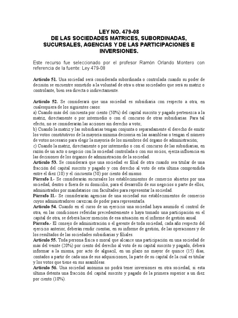 Ley 479-08: Sociedades y Control Empresarial | PDF | Compartir ...