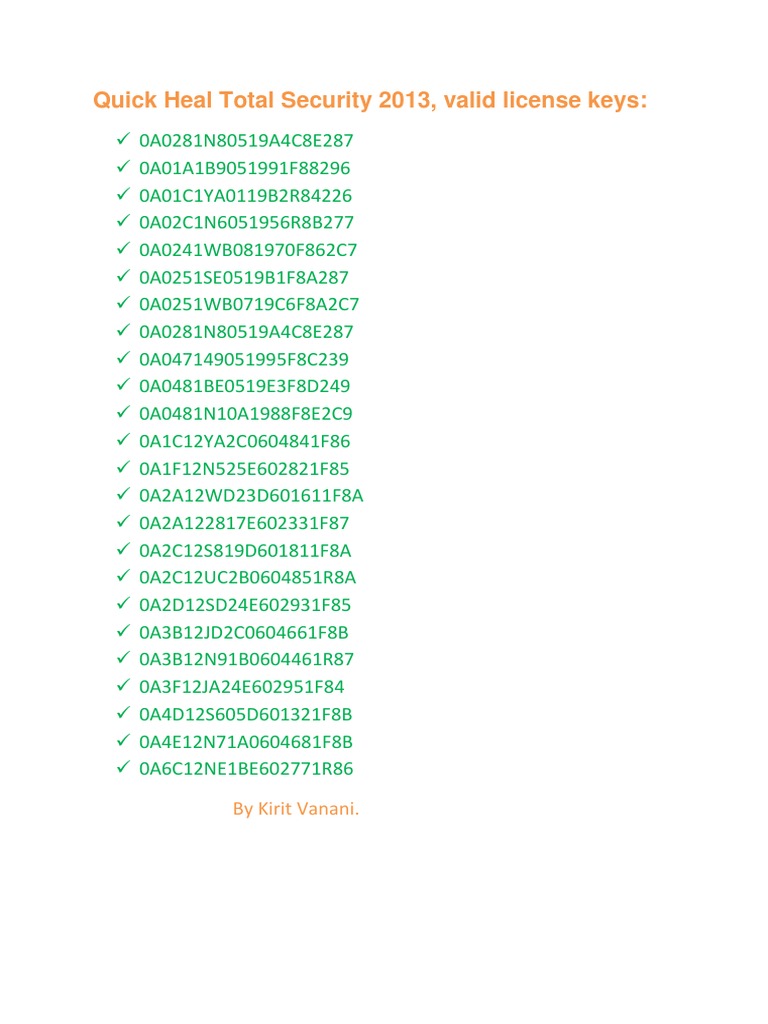 Quick Heal Total Security 2013 License Keys | PDF | Technology ...