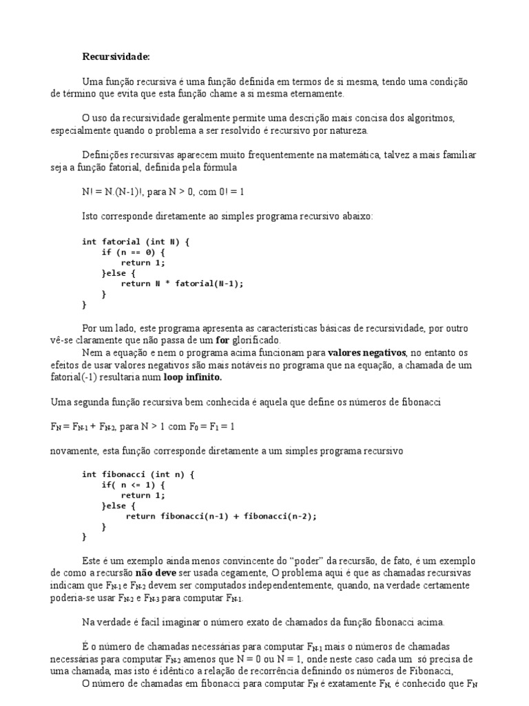 Recursividade: Uma Função Recursiva é Uma Função | PDF | Recursão ...