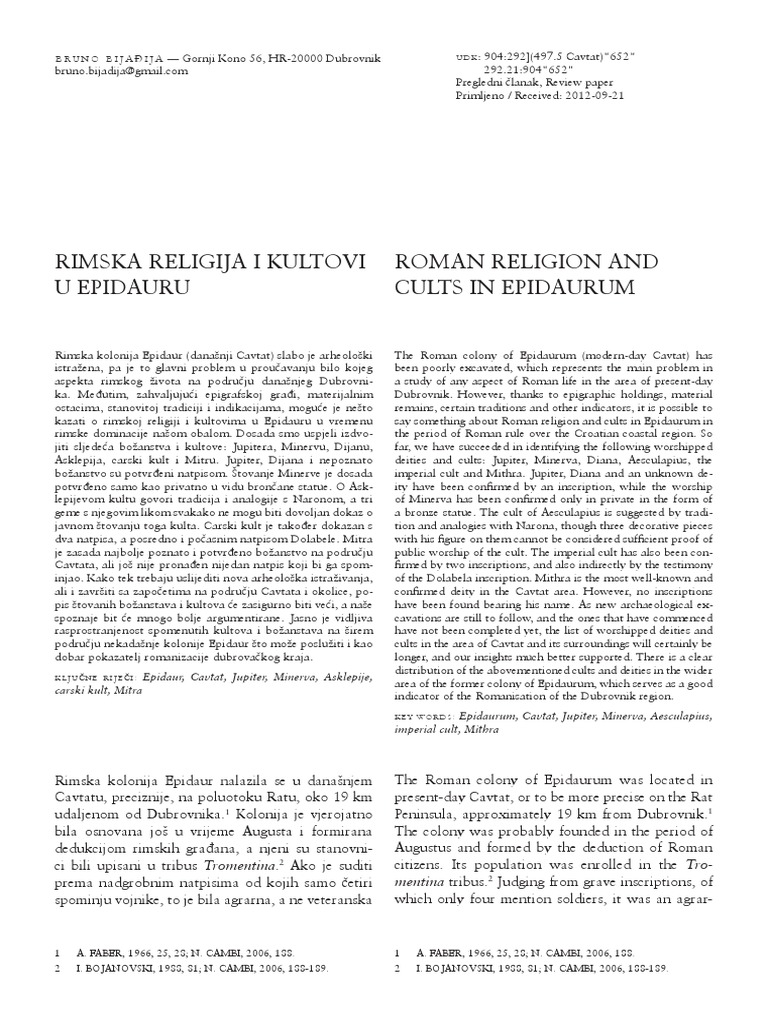 Bruno Bijađija - Rimska Religija I Kultovi U Epidauru | PDF
