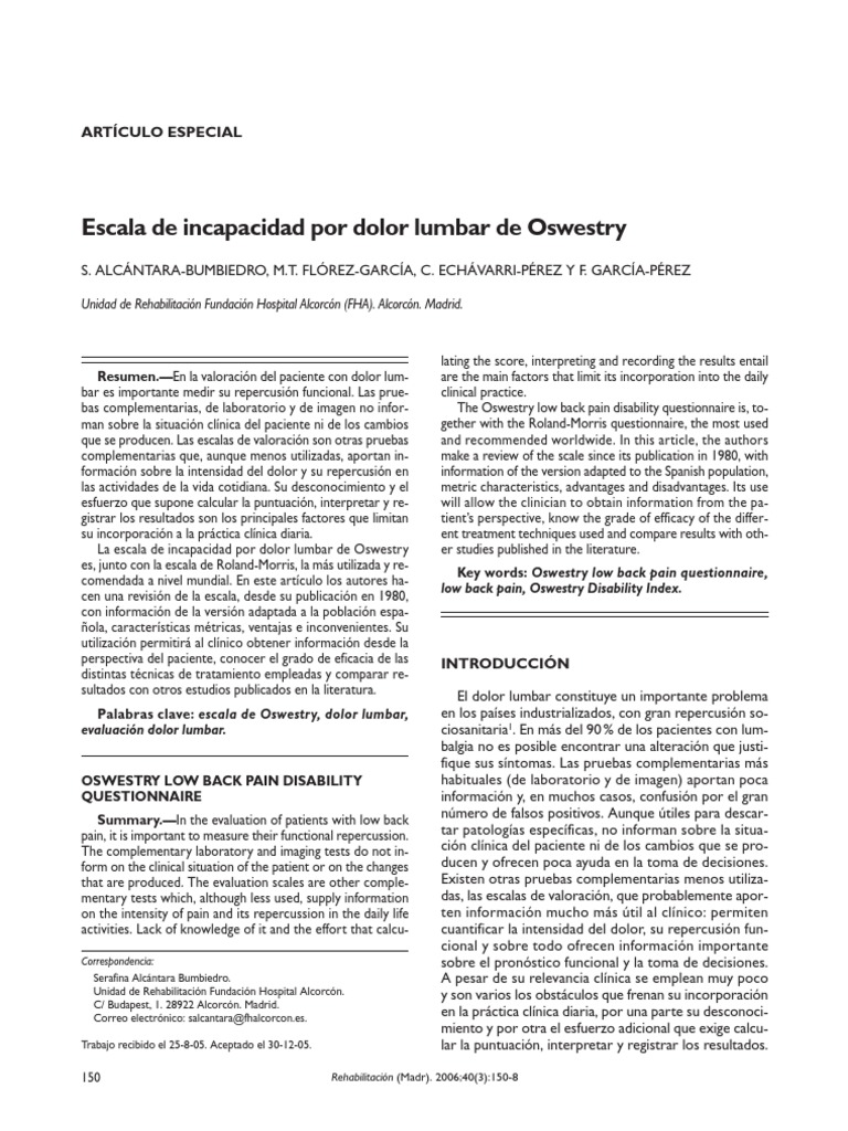Escala de Oswestry para Dolor Lumbar | PDF | Estadísticas | Dolor