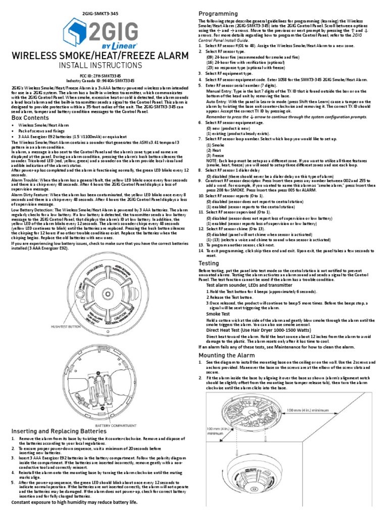 2GIG SMKT3 345 Install Guide | PDF | Electromagnetic Interference | Radio