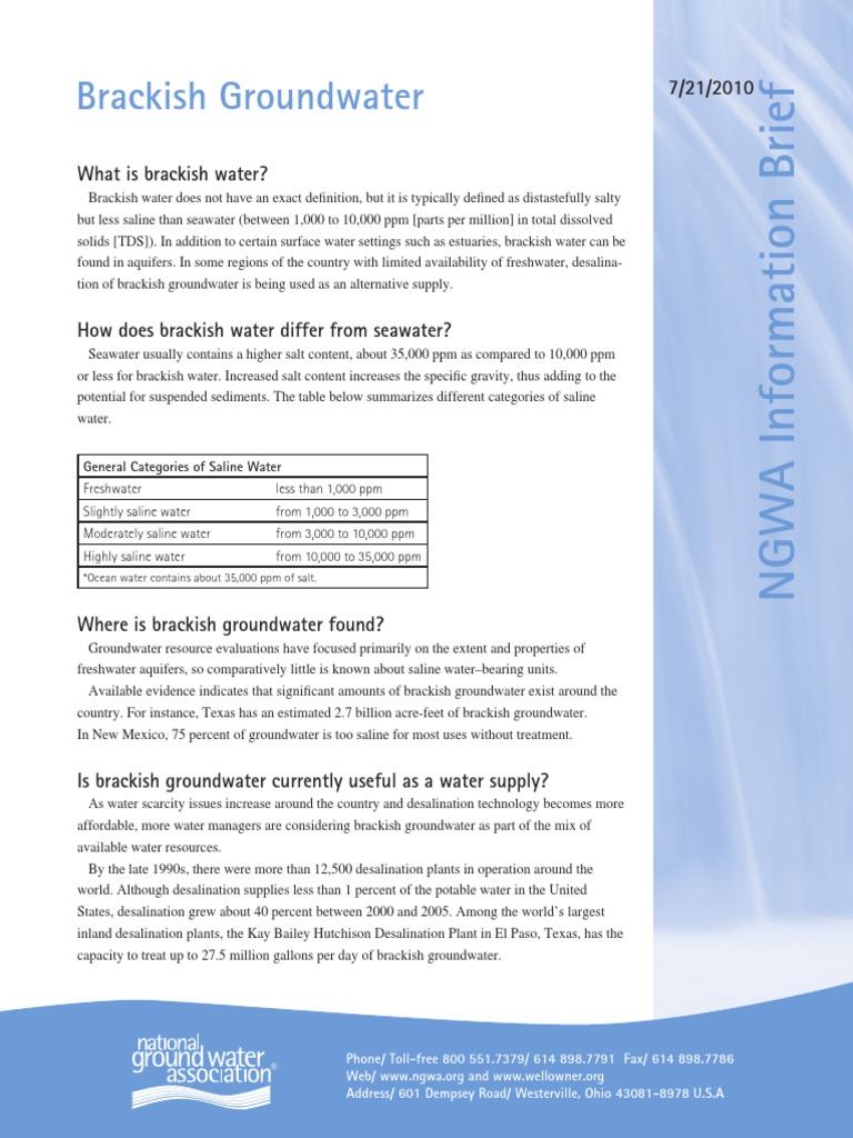 Brackish Water Info Brief 2010 | PDF | Desalination | Water Resources