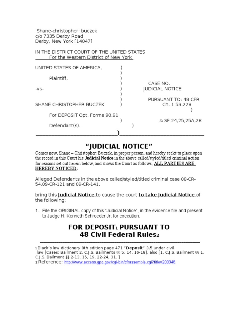 Judicial Notice by Shane Buczek | PDF | Mail | Judicial Notice