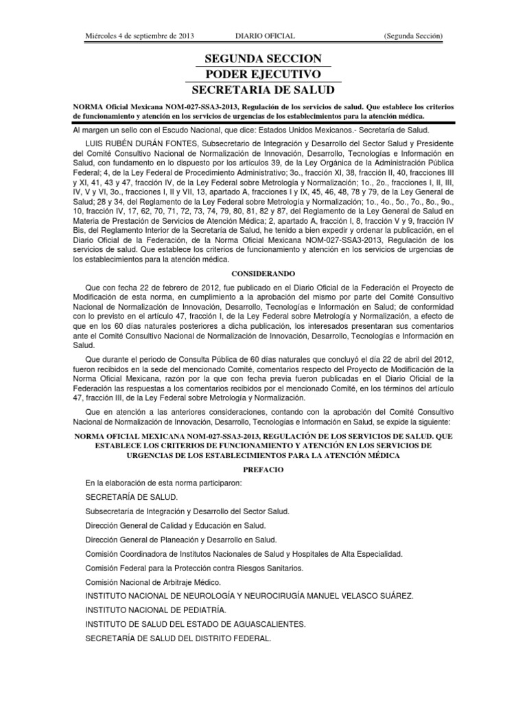 Nom 027 Ssa3 2013 PDF | PDF | Hospital | Medicina