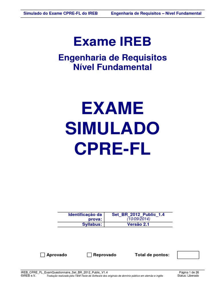 IREB CPRE FL PracticeExaminationQuestionnaire Set BR 2012-Public V1.4 Oficial | PDF | Diagrama ...