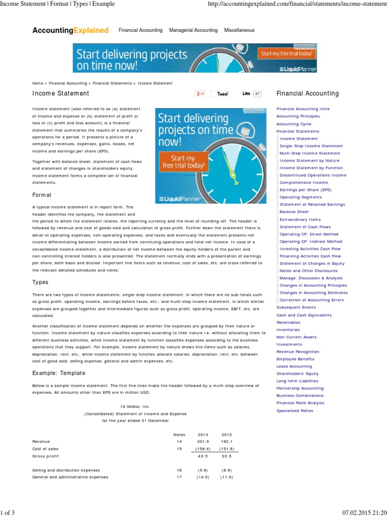 Income Statement - Format - Types - Example | PDF | Income Statement ...