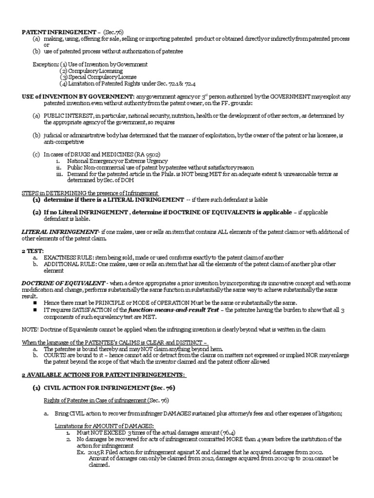 Patent Infringement Overview and Examples | PDF | Patent | Patent ...