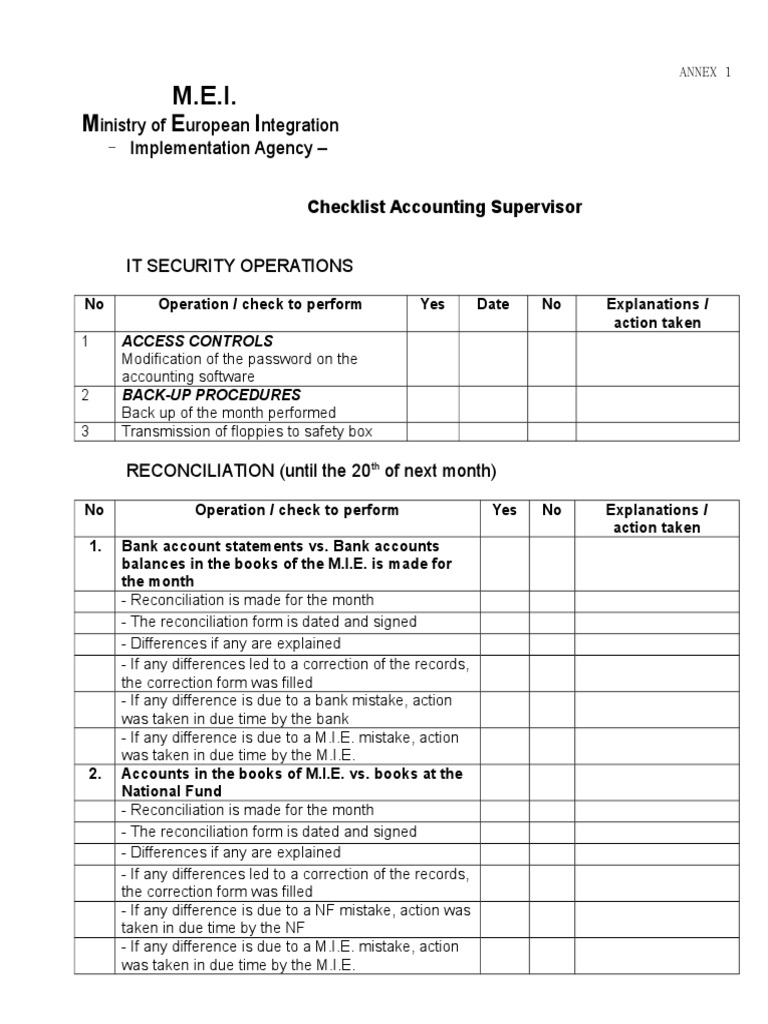 Annex 1-Checklist SAc | PDF | Cheque | Accounting