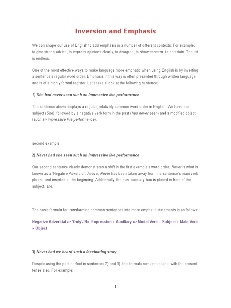 Inversion and Emphasis | PDF | Verb | Semantic Units