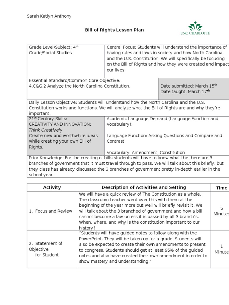 Bill of Rights Lesson Plan: Think Creatively | PDF | Microsoft Power ...