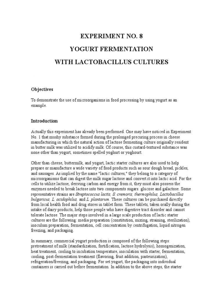 Yogurt Fermentation with Lactobacillus | PDF | Yogurt | Lactic Acid