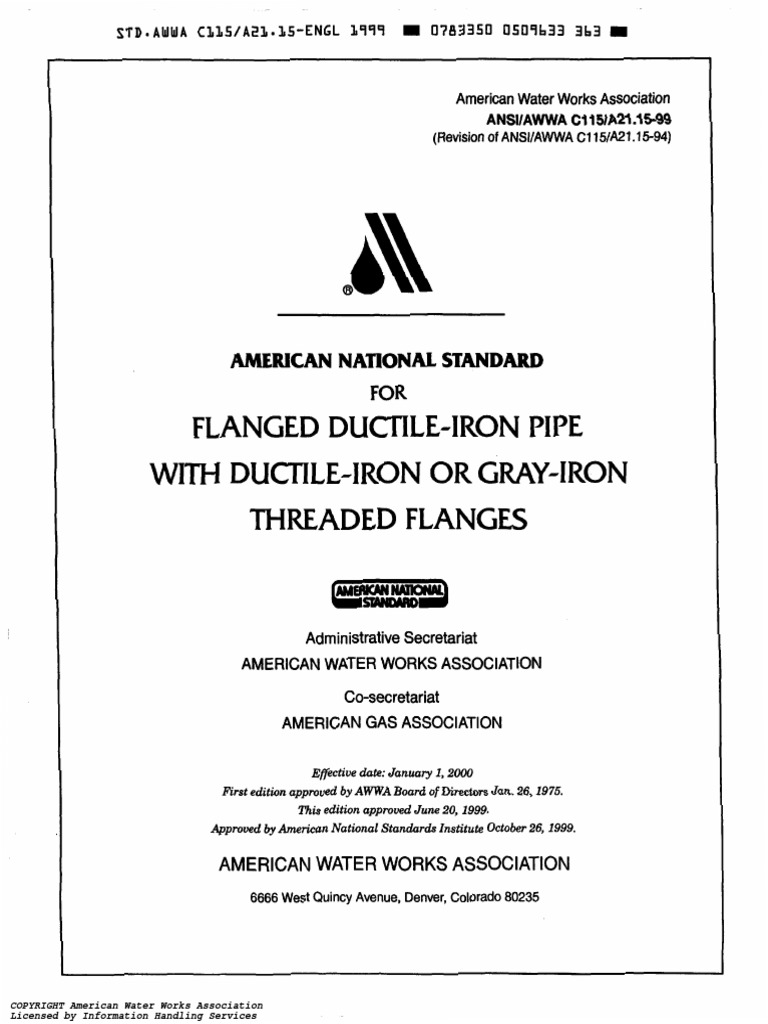 Awwa C115 - A2c115 (1999) | PDF | Pipe (Fluid Conveyance) | Screw