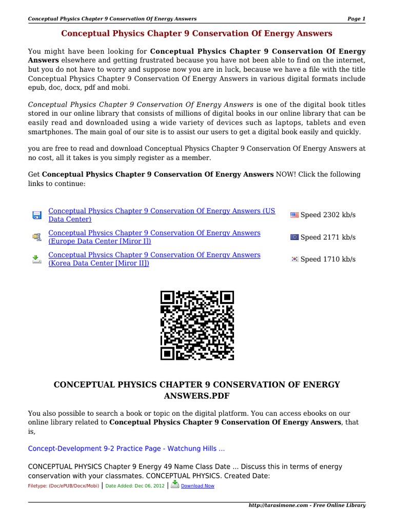 Conceptual Physics Chapter 9 Conservation of Energy Answers 7Gkg | PDF ...