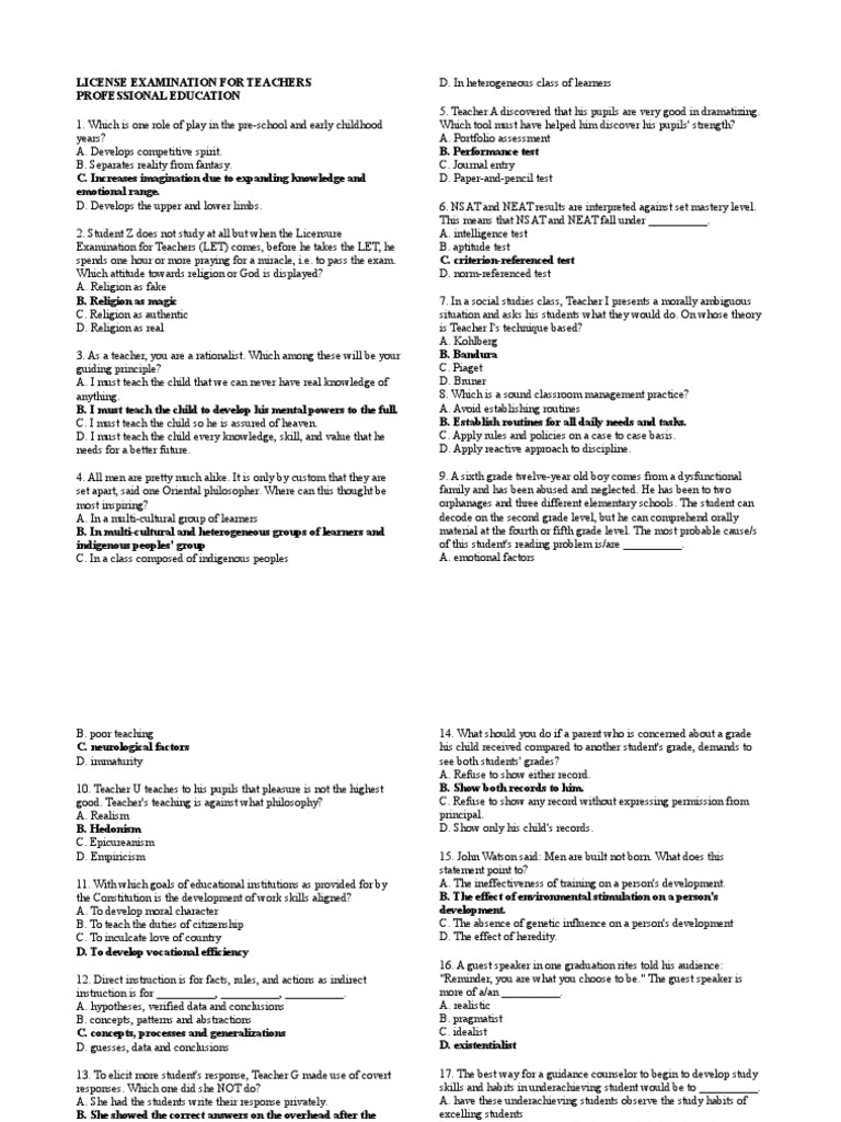 LET REVIEWER - Professional Education With Answers | PDF | Test ...