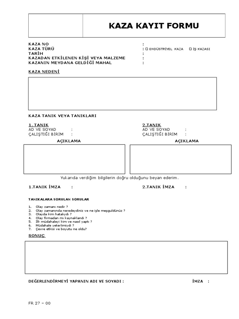 FR 27 Kaza Kayit Formu | PDF
