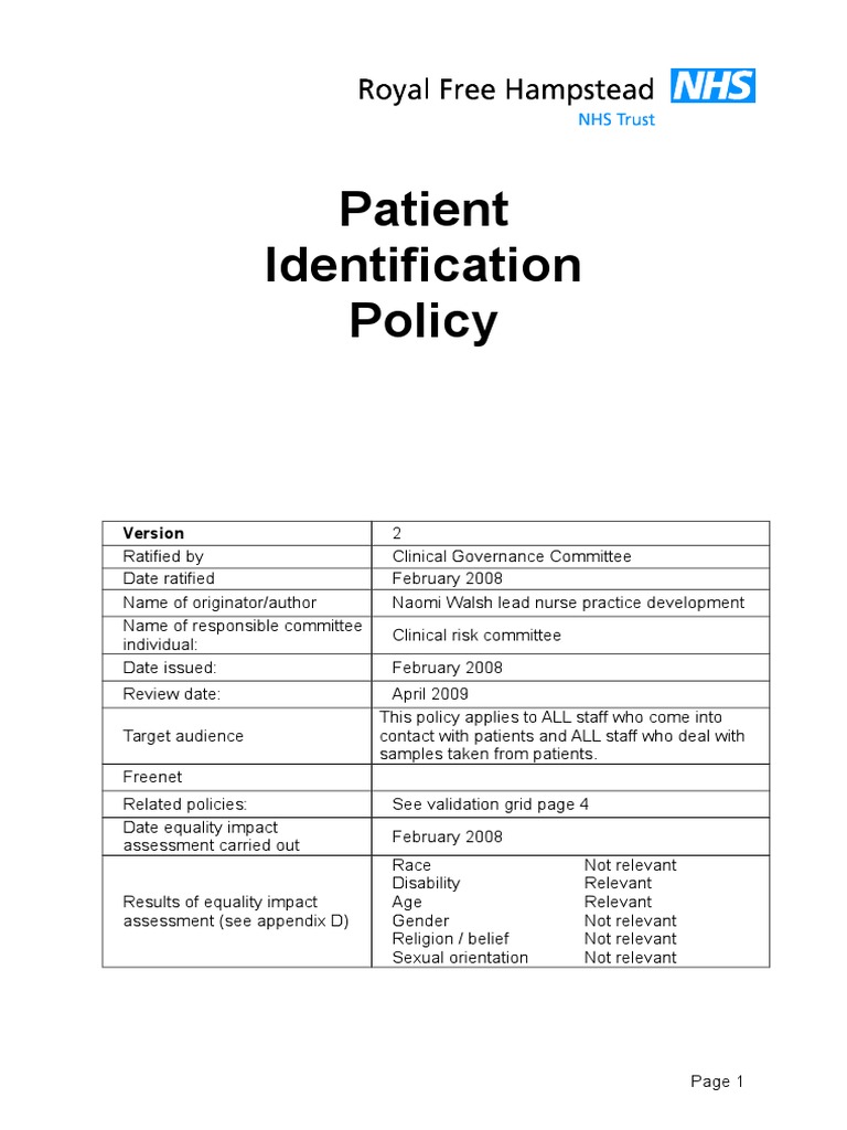 Patient Identification Policy Overview | PDF | Patient | Emergency ...