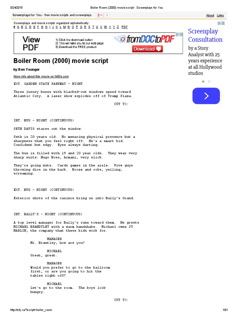 Boiler Room (2000) Movie Script - Screenplays For You | PDF ...