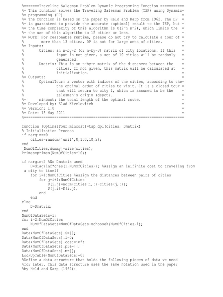 TSP With Matlab | PDF | Dynamic Programming | Computational Science