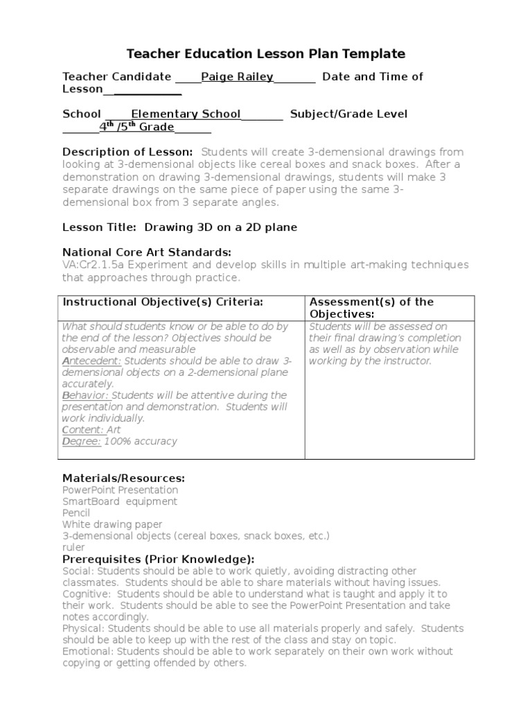 3D Drawing Lesson Plan for Grades 4-5 | PDF | Drawing | Lesson Plan