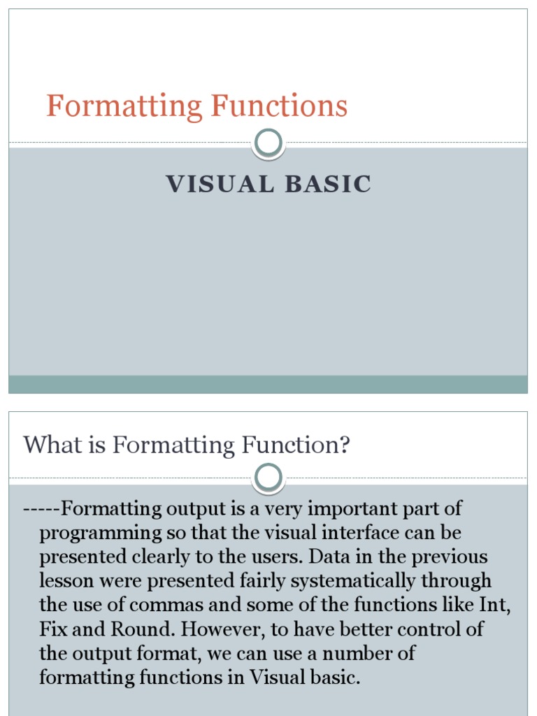 Formatting Functions: Visual Basic | PDF | Visual Basic .Net | Areas Of ...