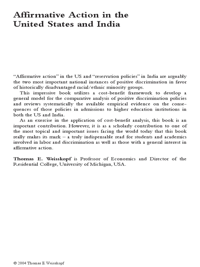 Affirmative Action in The United States and India PDF | PDF ...