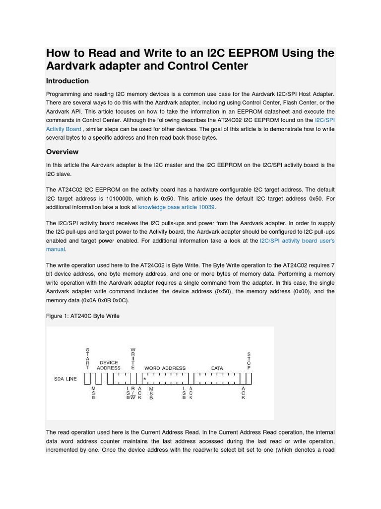 How To Read and Write To An I2C EEPROM Using The Aardvark Adapter and Control Center | PDF ...