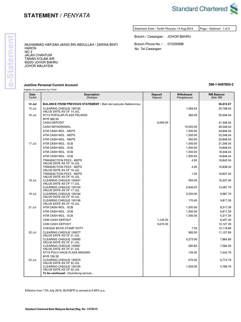 Standard Chartered Bank Statement | PDF