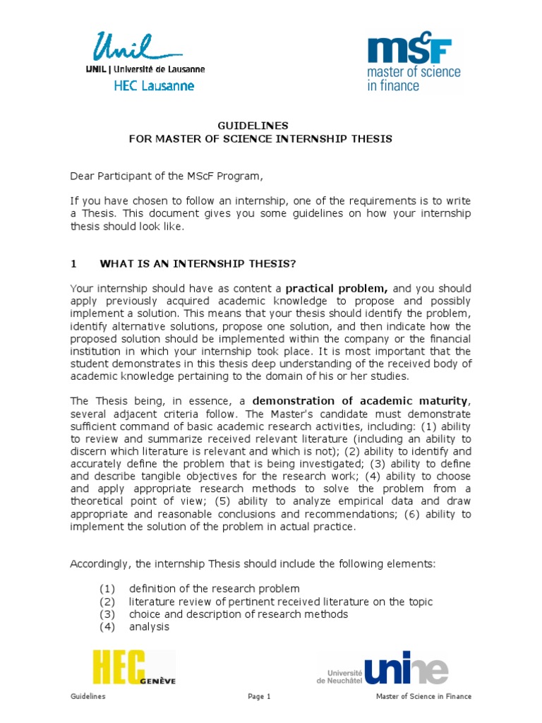 Internship Thesis Guidelines MSCF | PDF | Thesis | Internship