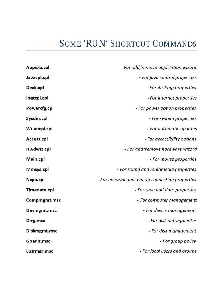 Run Shortcut Commands Overview | PDF