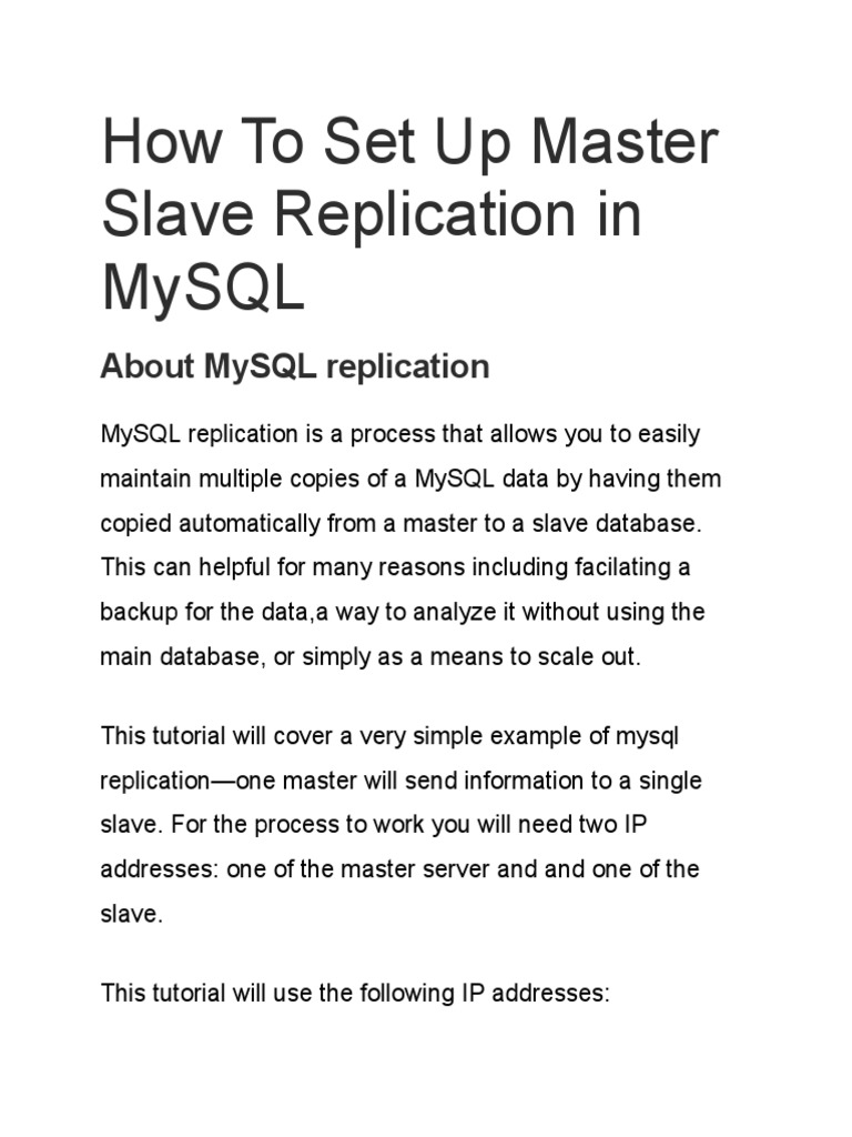 How To Set Up Master Slave Replication in Mysql | PDF | My Sql | Replication (Computing)