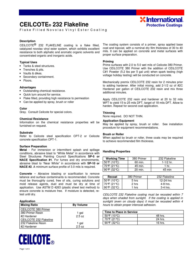Product Data 232 Ceilcote Flakeline | PDF | Concrete | Chemistry