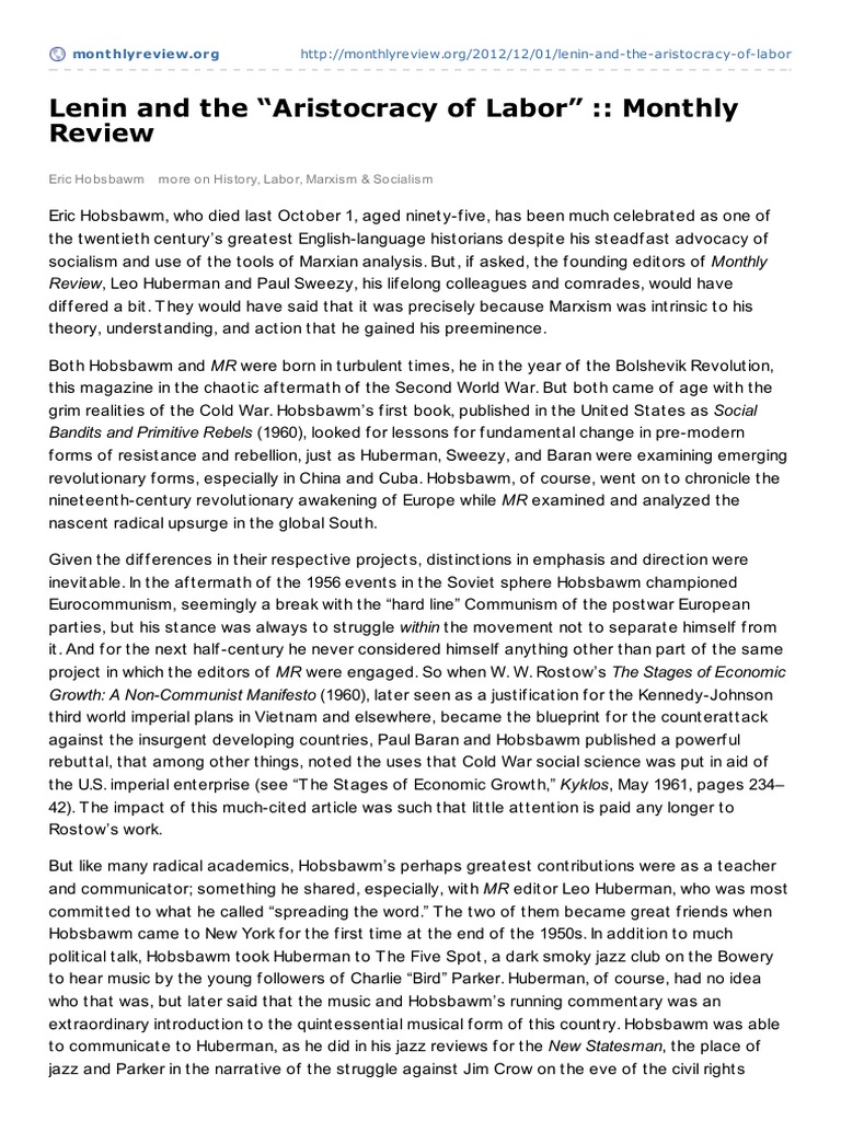 Lenin and the Aristocracy of Labor | Vladimir Lenin | Marxism