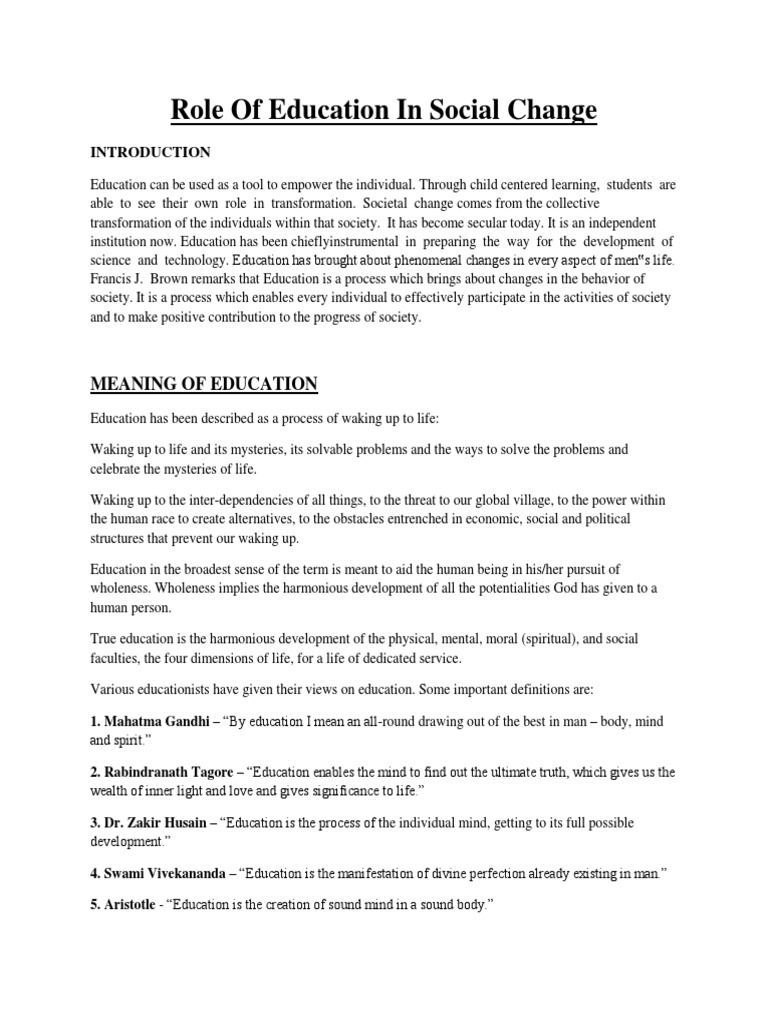 Role of Education in Social Change | Social Group | Value (Ethics)