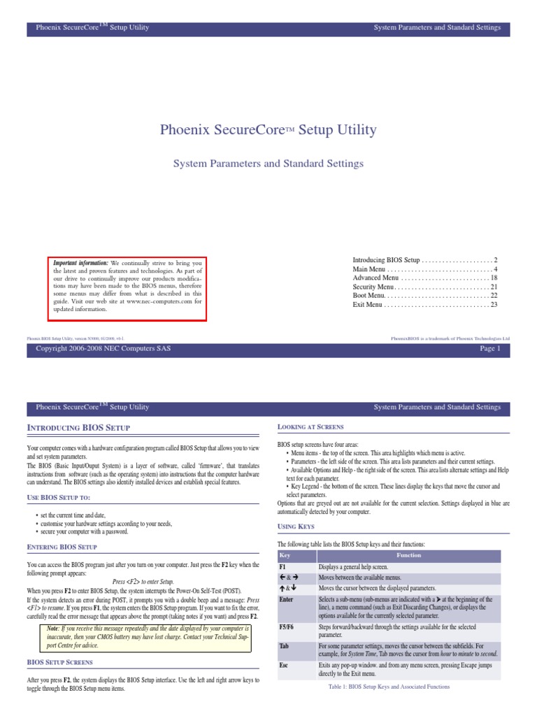 Phoenix SecureCore Setup Utility | Bios | Booting