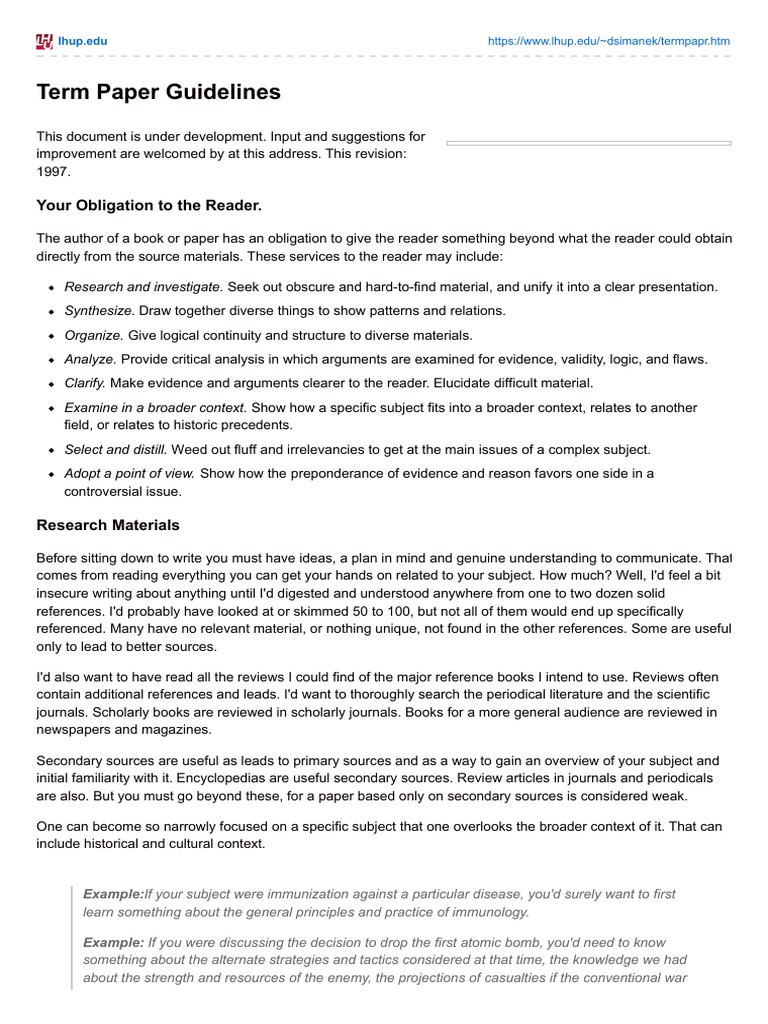 Term Paper Guidelines: Your Obligation To The Reader | Download Free ...