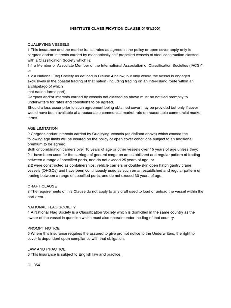 Institute Classification Clause JC2001008 Srpski | Cargo | Insurance ...