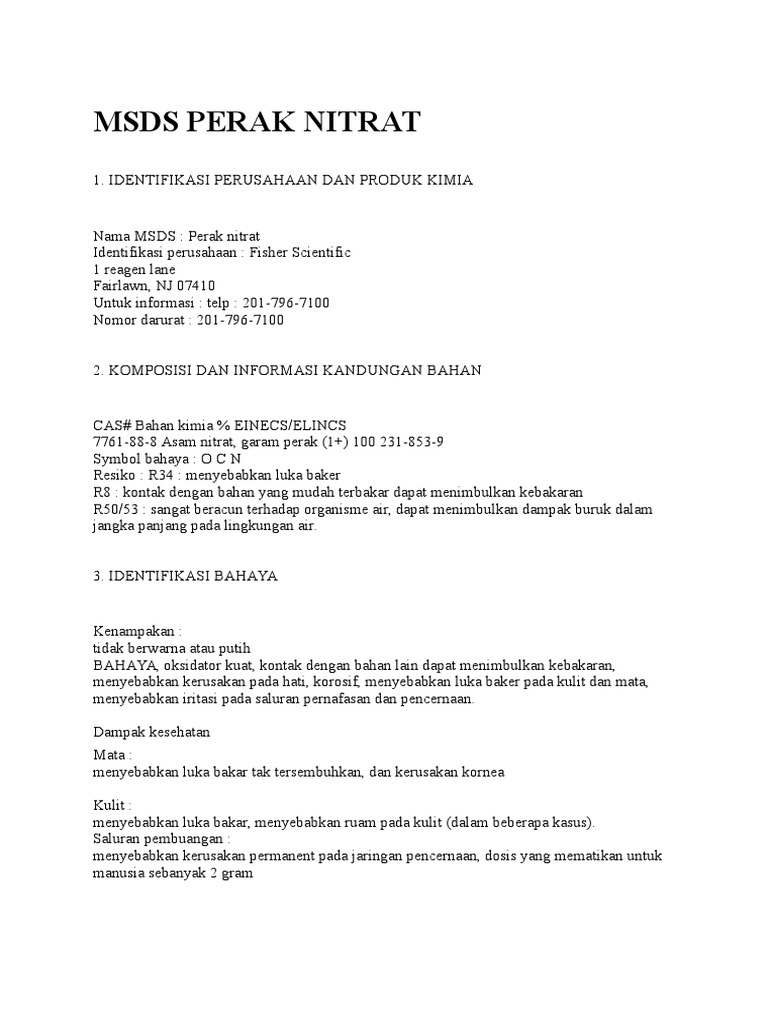 MSDS Perak Nitrat dan Bahayanya | PDF