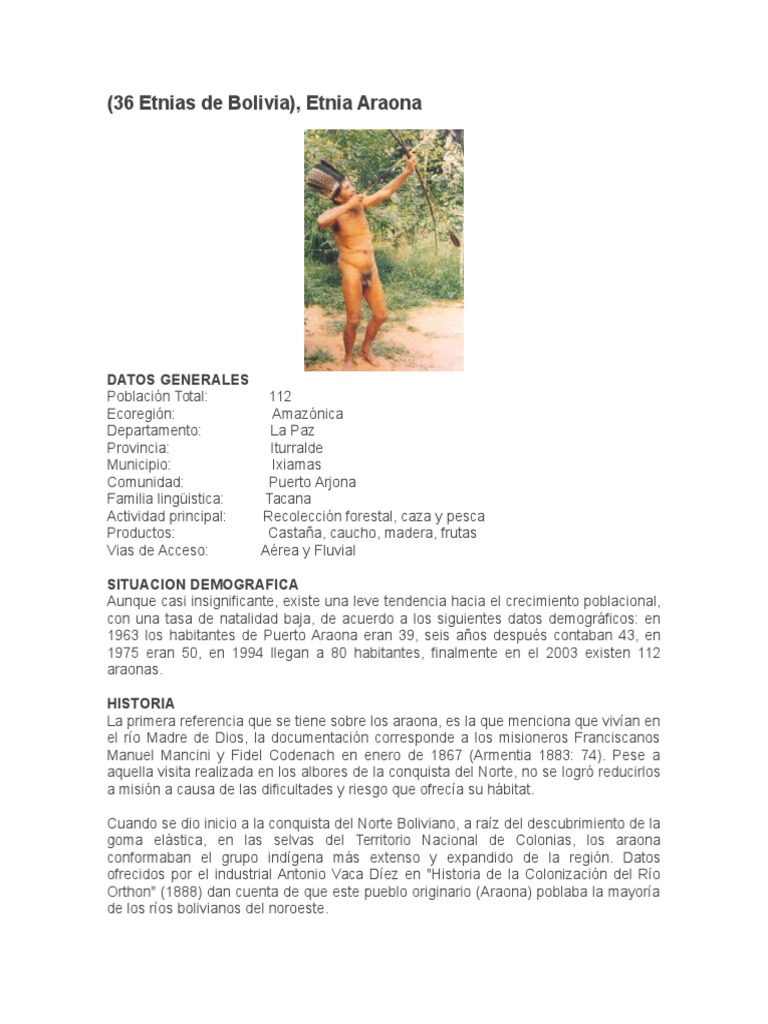 Araona-36 Etnias de Bolivia | PDF | Matrimonio | Vejez