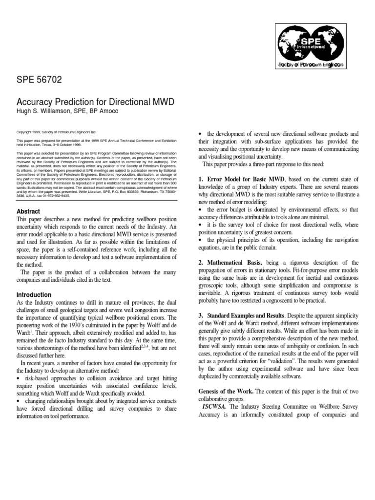 Accuracy Prediction For Directional MWD | PDF | Magnetometer | Errors ...