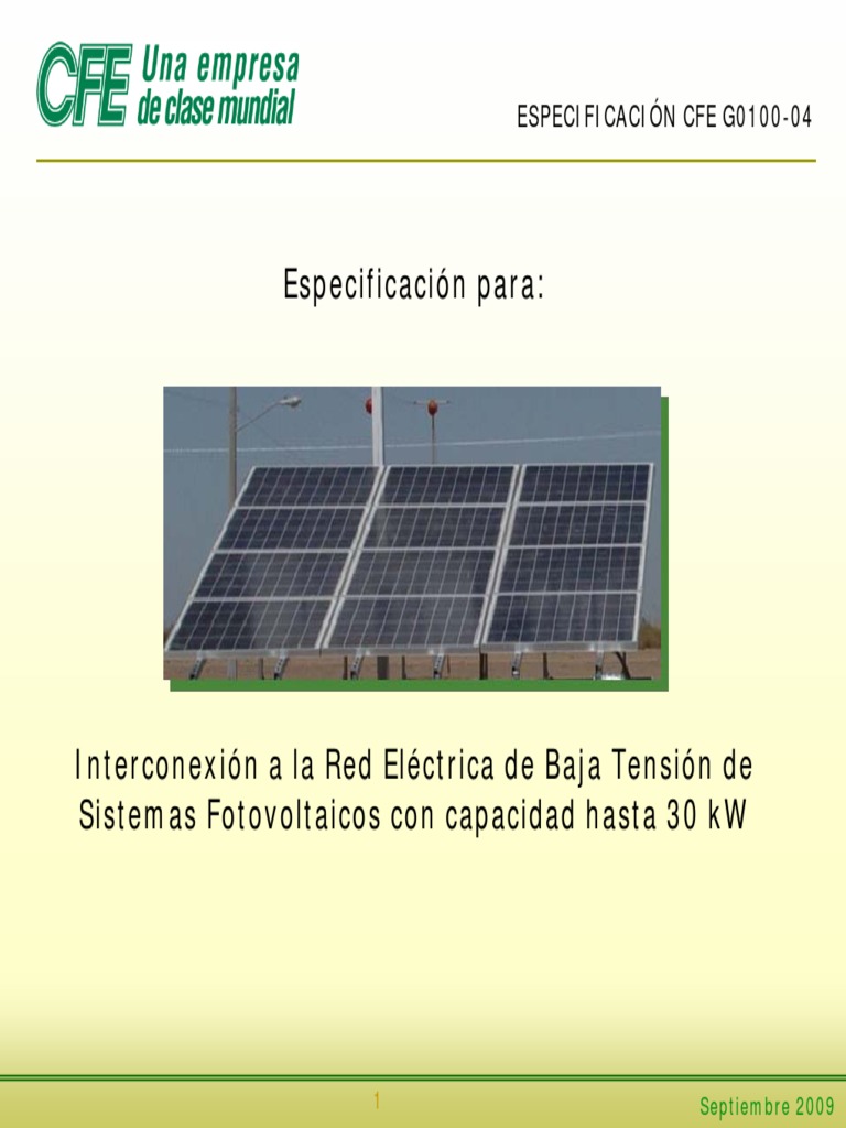Presentacion Especificacion CFE G0100-04 | PDF | Fotovoltaica | Red de computadoras
